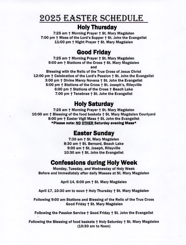 Easter Schedule for St. John the Evangelist Parish | Welcome to the ...